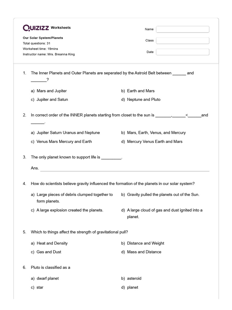 Our Solar System - Planets - Quizizz | PDF | Solar System | Planets