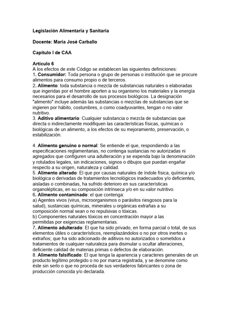Capítulo I de CAA Art. 6 | PDF | Alimentos