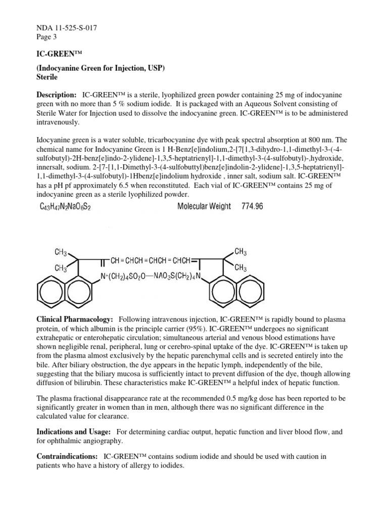 Indocyanine Green For Injection, USP | Download Free PDF | Clinical ...