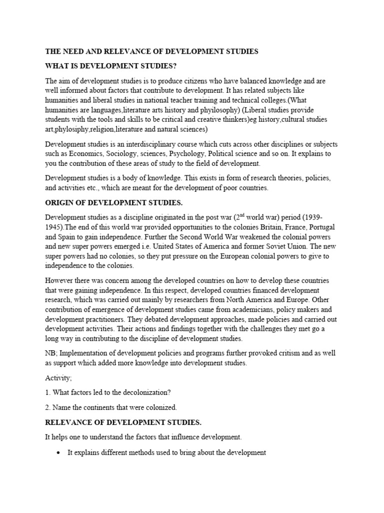 The Need and Relevance of Development Studies | PDF | Communism ...