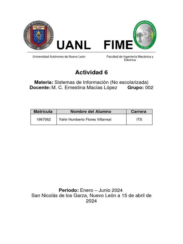 Actividad6 - 1967062 SISTEMAS DE INFORMACION | PDF | Red de computadoras | Internet