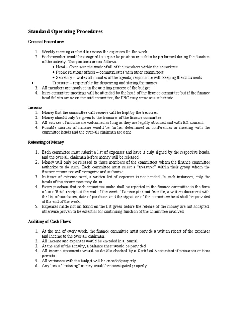 Standard Operating Procedures | Expense | Audit