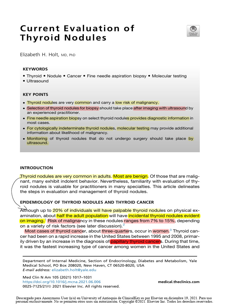 Holt EH - Current Evaluation of Thyroid Nodule. Med Clin N Am. 2021 | PDF | Thyroid | Thyroid ...