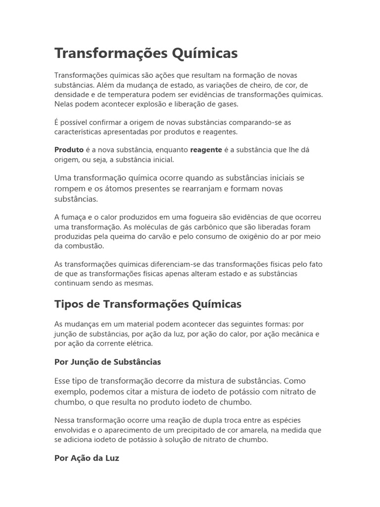 Entendendo Transformações Químicas | PDF | Reações químicas | Química