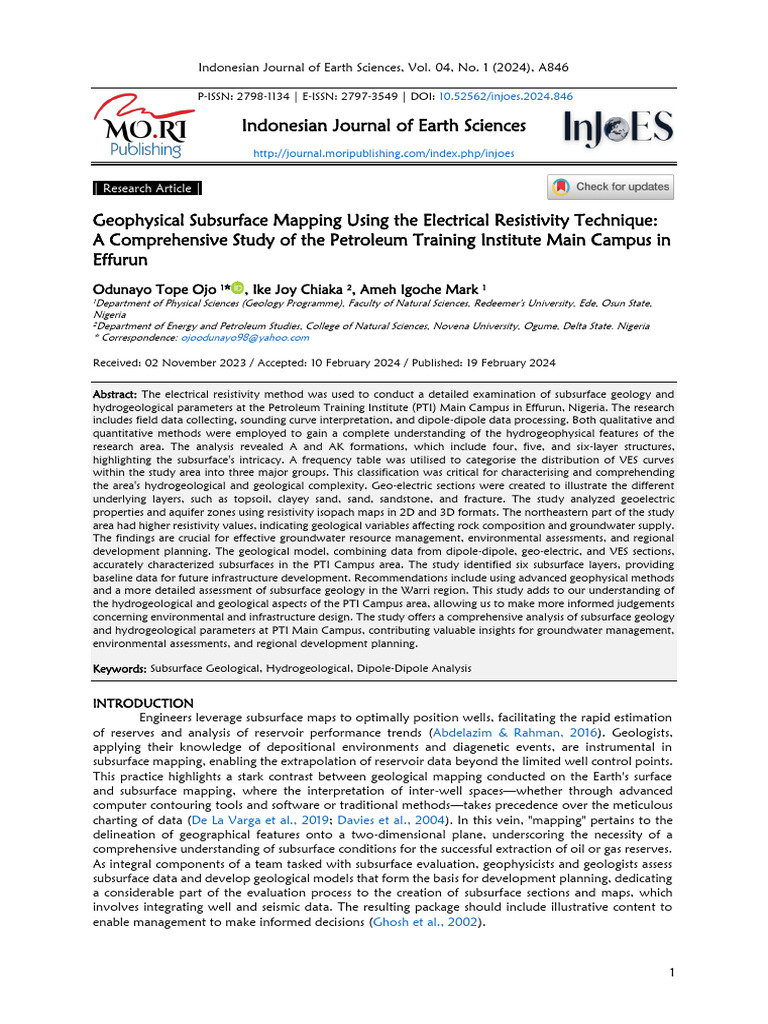 Geophysical Subsurface Mapping Using The Electrica | PDF | Geology ...