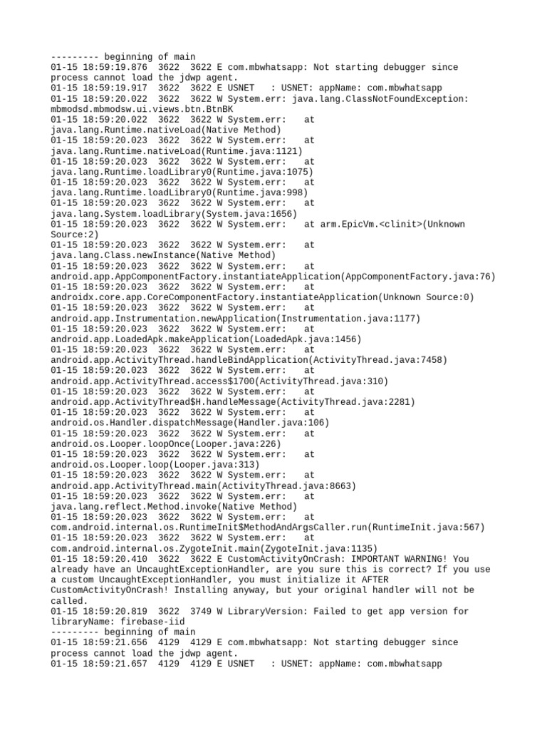 WhatsApp Debugging Error Log Analysis | PDF | Java (Programming ...