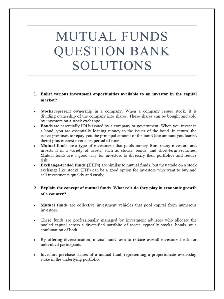 Mutual Funds Question Bank Solutions | PDF | Investment Fund | Exchange ...