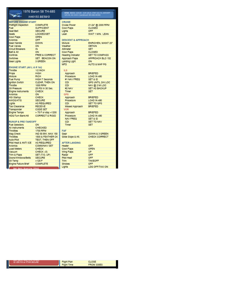 Baron Checklist | PDF | Aircraft | Aviation