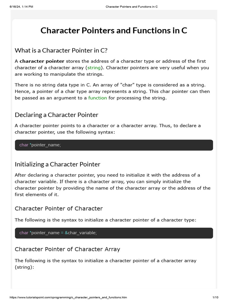 Character Pointers and Functions in C | Download Free PDF | Pointer ... Character Pointers and Functions in C | Download Free PDF | Pointer ...