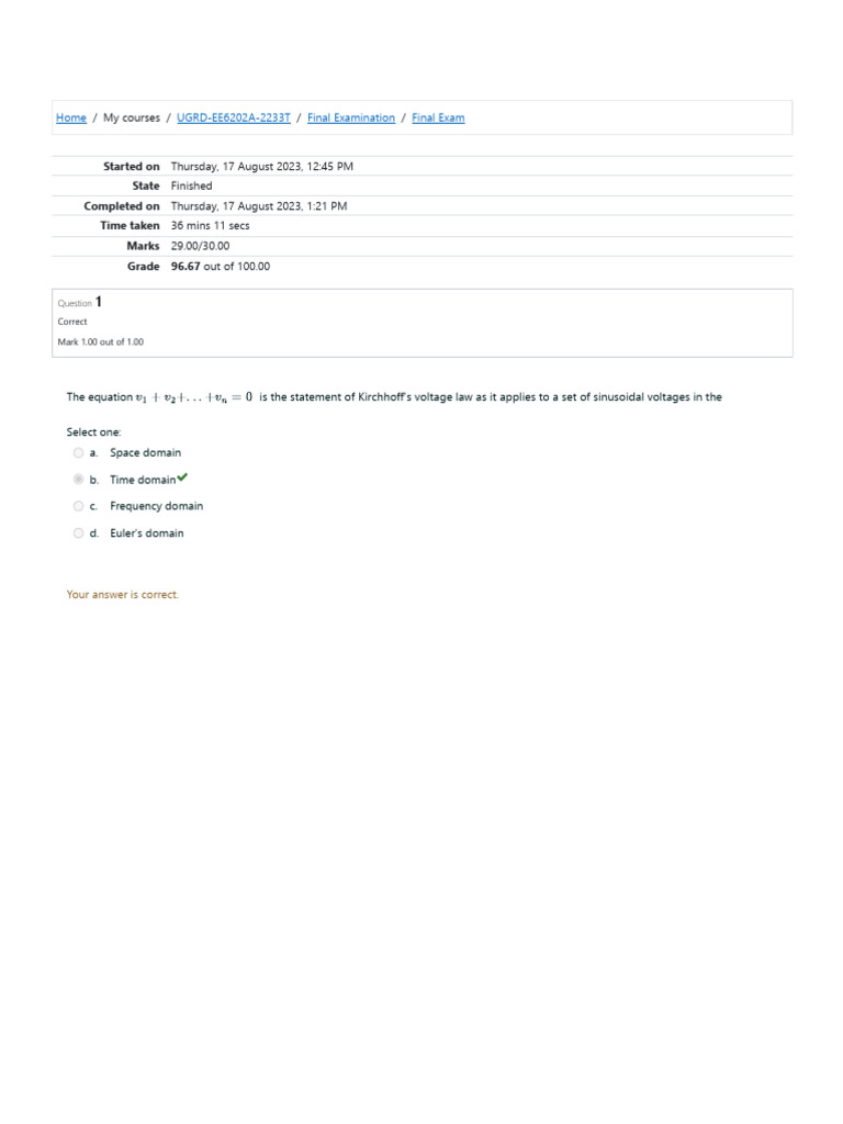 Fundamentals of Electric Circuits 2 - Final Lec Exam - Attempt 1 | PDF ...