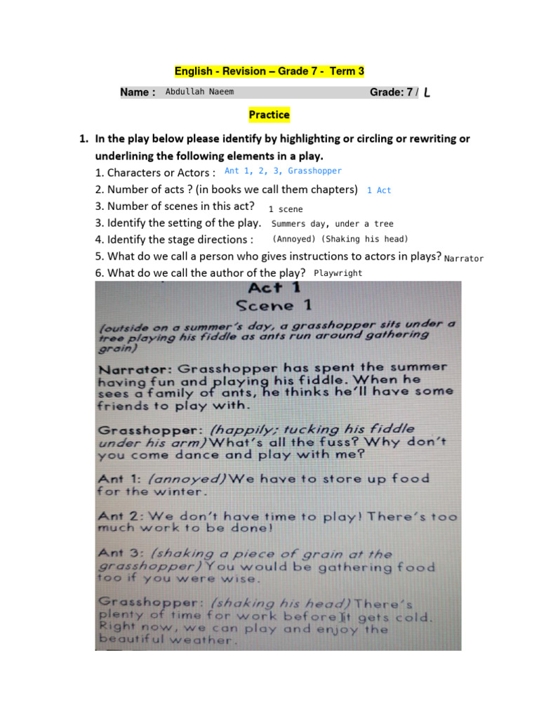 English Revision Grade 7 - Term 3 | PDF | Verb | Noun