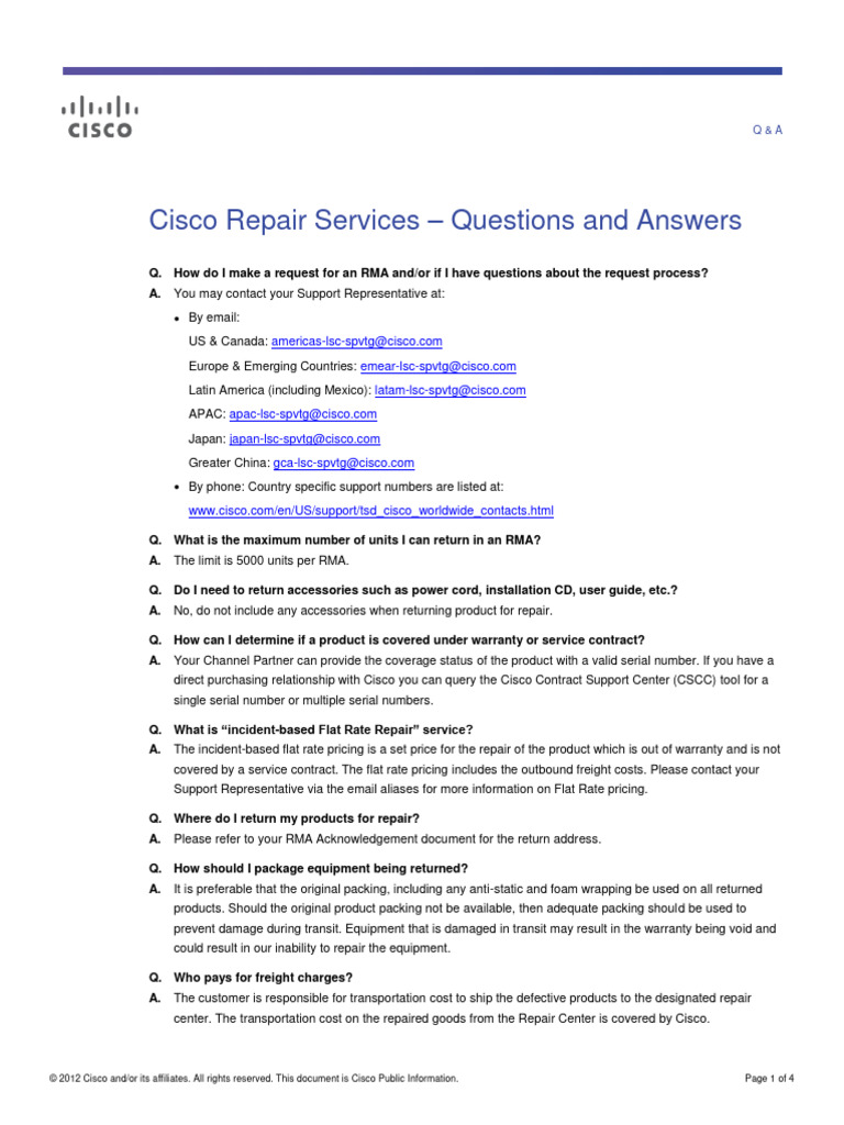 Cisco Sa Repair Services Qa | PDF | Customs | Business