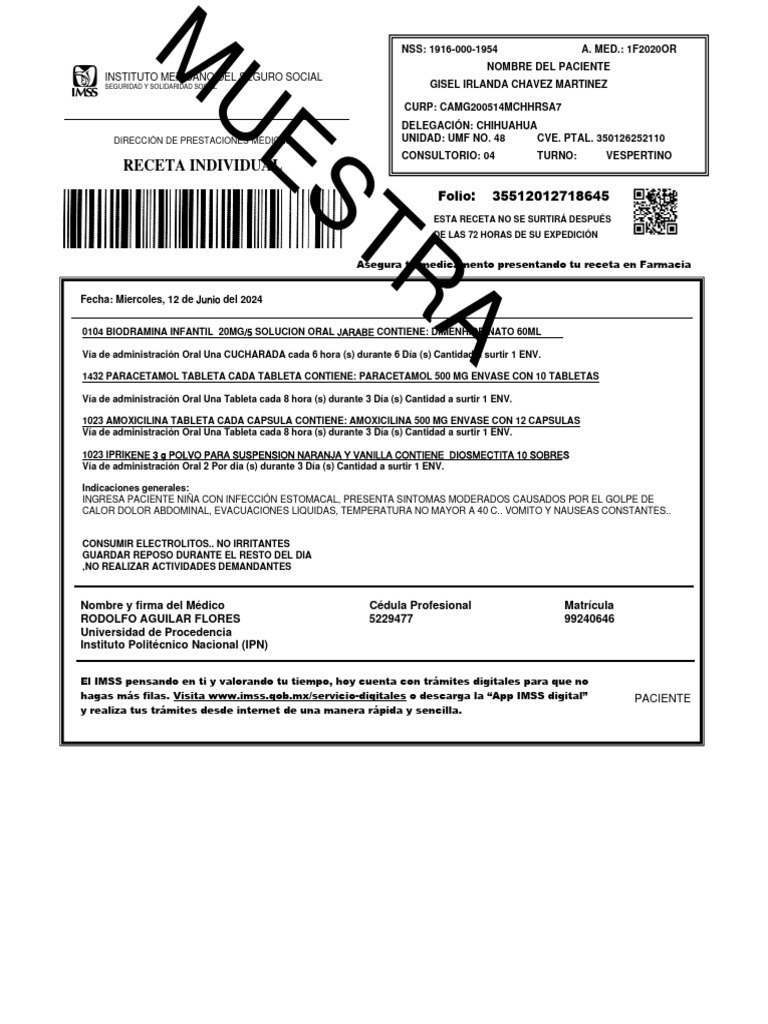 Receta Individual: Instituto Mexicano Del Seguro Social | PDF | Tableta ...