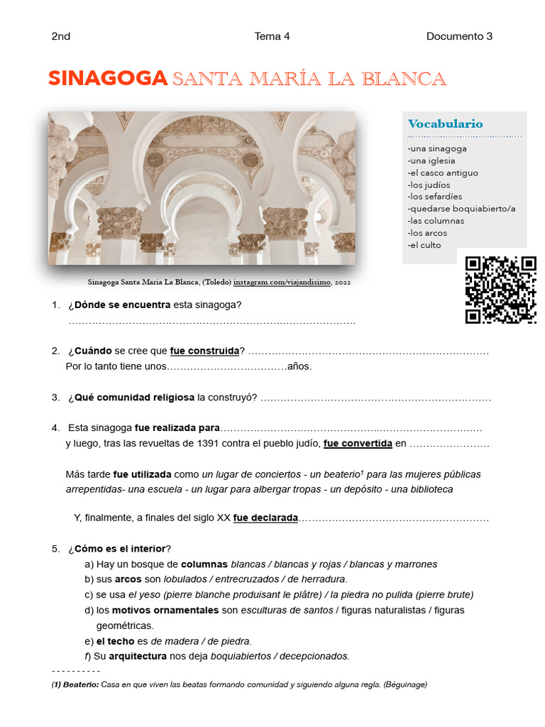 2S4-PDoc3-La Sinagoga Santa María La Blanca | PDF