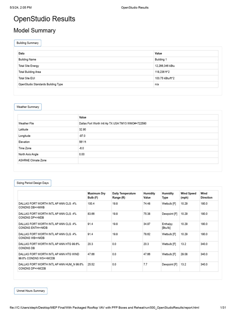 OpenStudio Results | PDF | Ventilation (Architecture) | Temperature