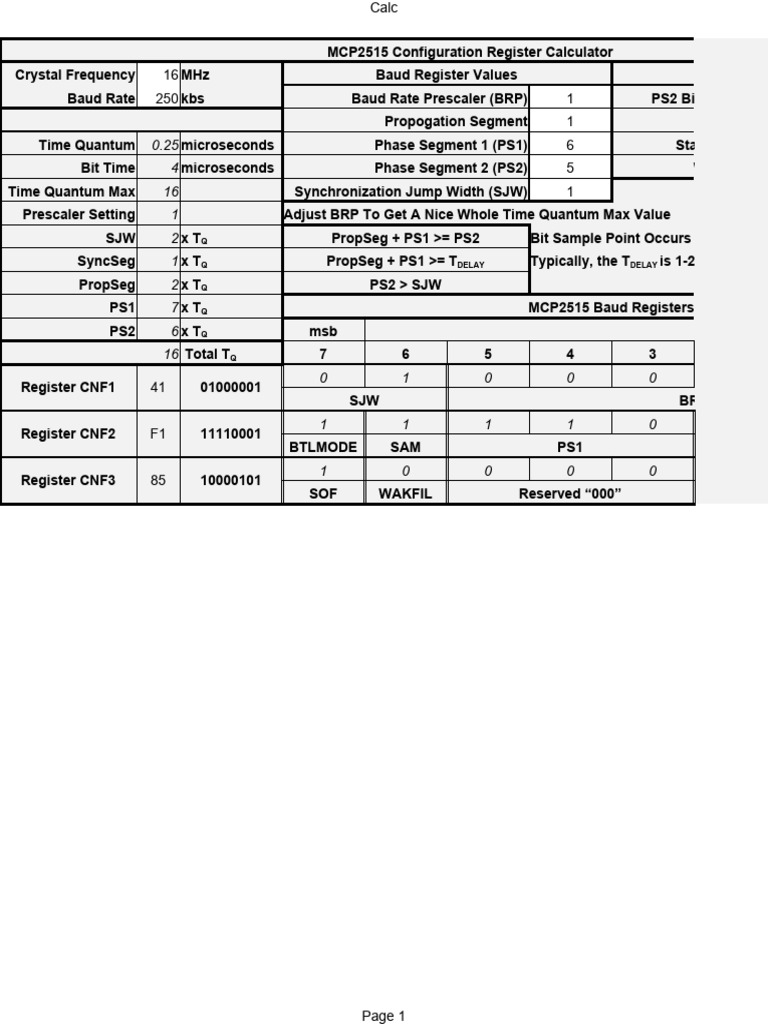 MCP2515 Calc | Download Free PDF | Electrical Engineering | Telecommunications