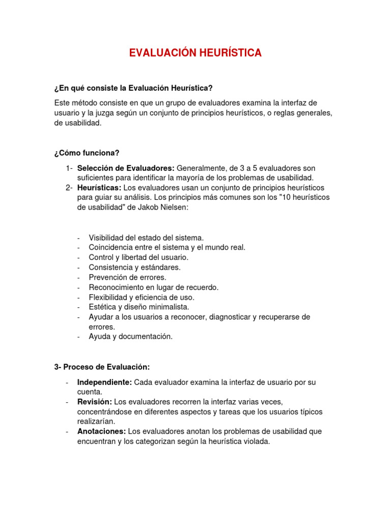 Evaluación Heurística | PDF | Usabilidad | Heurístico