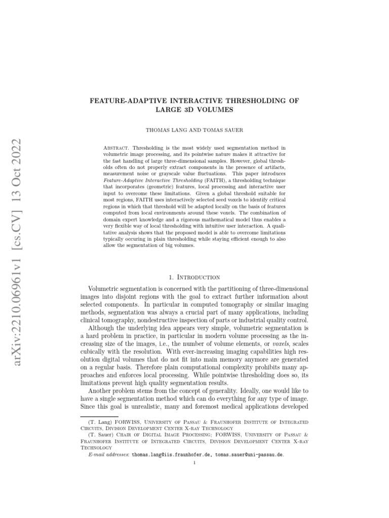 Feature-Adaptive Interactive Thresholding of Large | PDF | Image Segmentation | Voxel