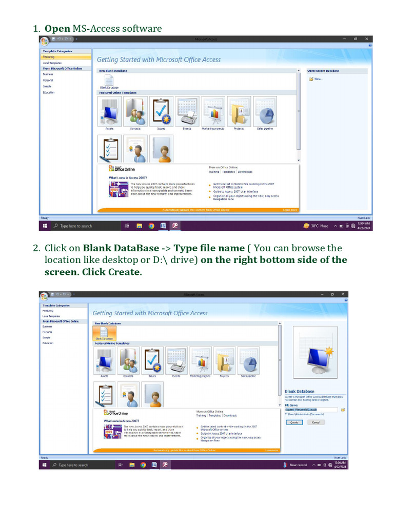 Access Prac Stepes | PDF | Microsoft Access | System Software
