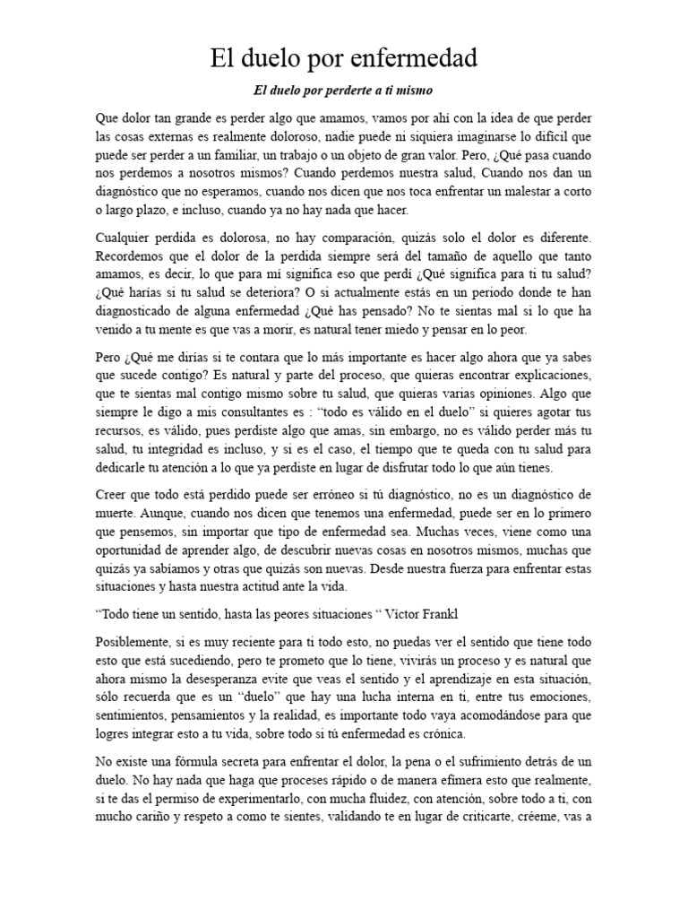Duelo por enfermedad: sanando la pérdida | PDF | Dolor | Aprendizaje