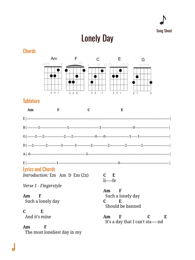 Música - Lonely Day | PDF | Song Structure | Songs