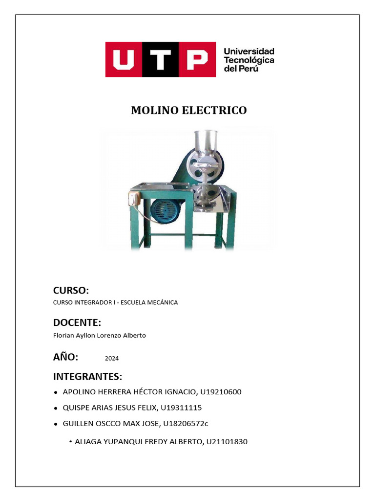 MOLINO ELECTRICO Trabajo Final Avance 2x | PDF | Motor eléctrico | Molino (molienda)