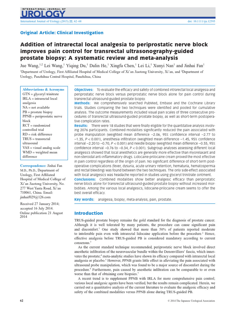 Addition of Intrarectal Local Analgesia To Periprostatic Nerve Block ...