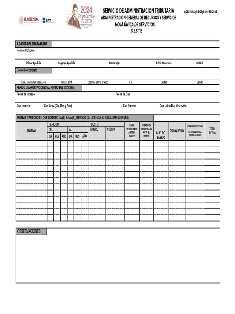 Hoja de Servicio SHCP | PDF