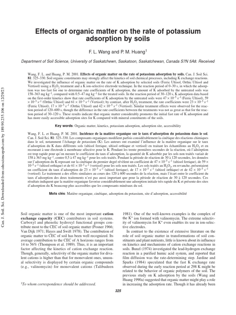F. L. Wang and P. M. Huang | PDF | Soil | Silt