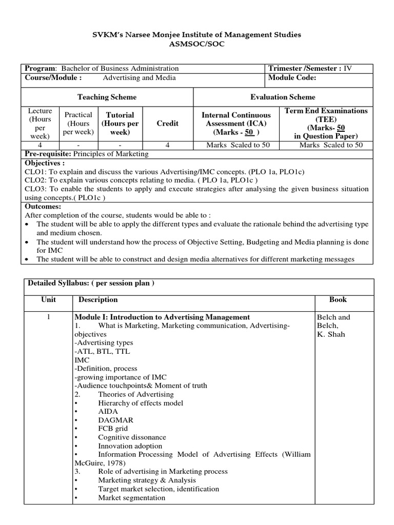 Advertising + Media Course Outline Sybba 2023-24 | PDF | Behavior ...