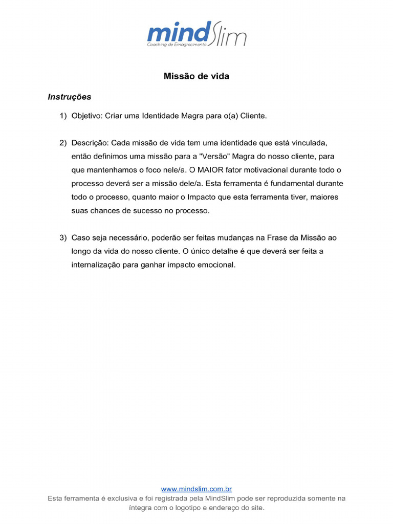 Missão Da Identidade Magra - MindSlim | PDF