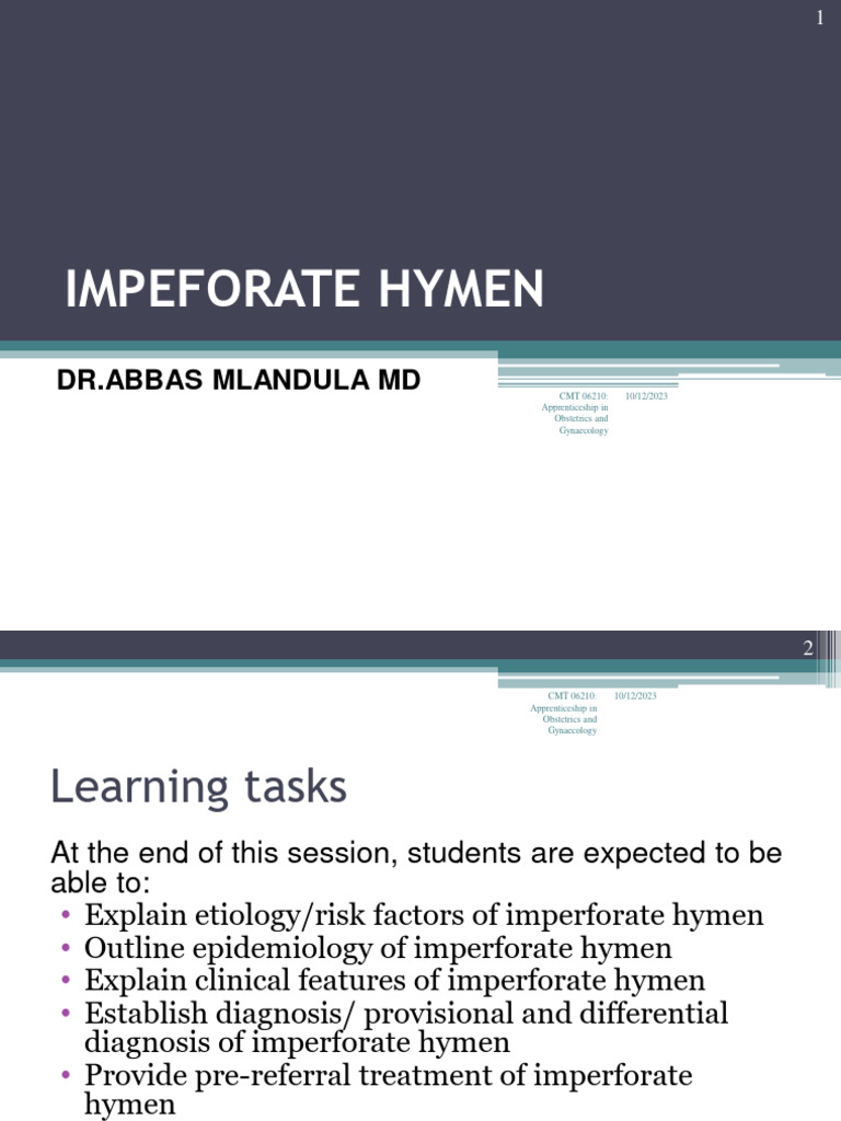 Session 7 Imperforate Hymen | PDF | Mammal Female Reproductive System | Clinical Medicine