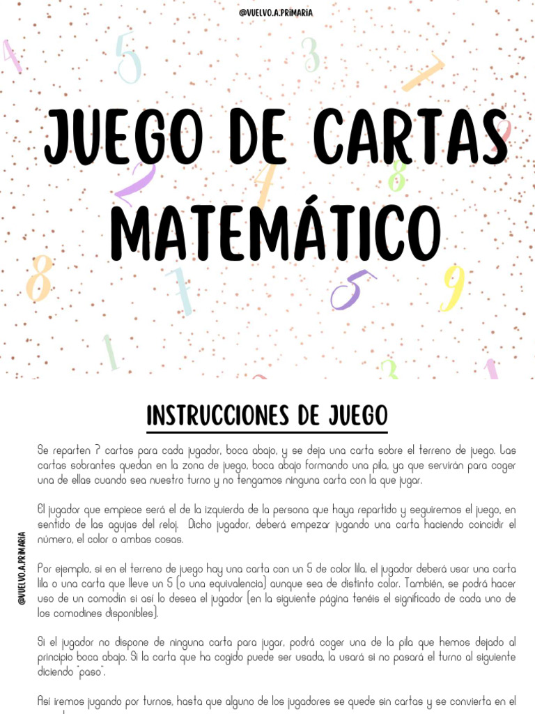 Juego de cartas matemáticas para primaria | PDF