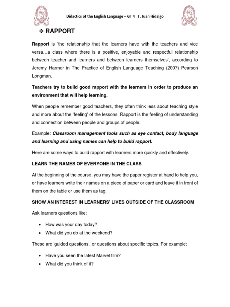 RAPPORT AND MONITORING IN THE CLASSROOM | Download Free PDF | Learning ...