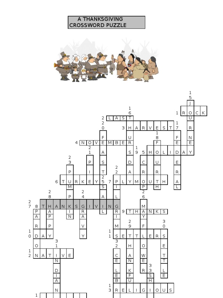 Thanksgiving Crossword Handout Answer Key | PDF