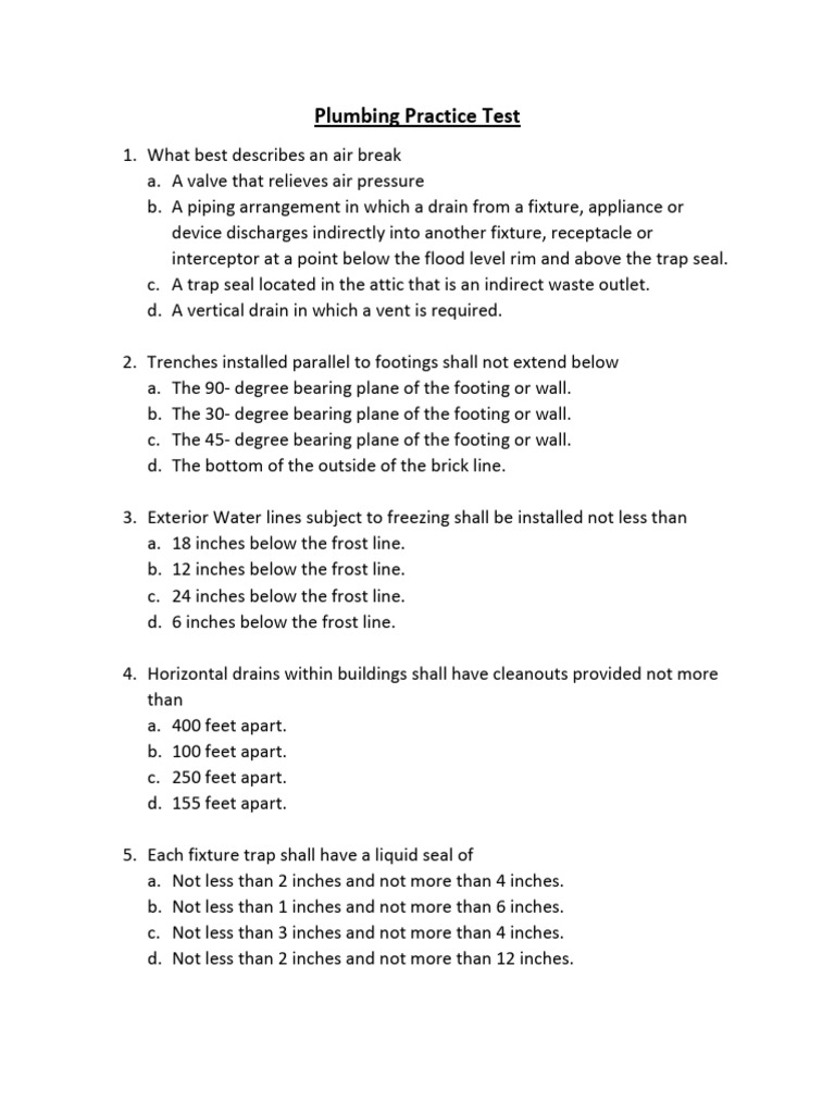 PlumbingPracticeTest2015 NoAnswers | PDF | Home Appliance | Hydraulic ...