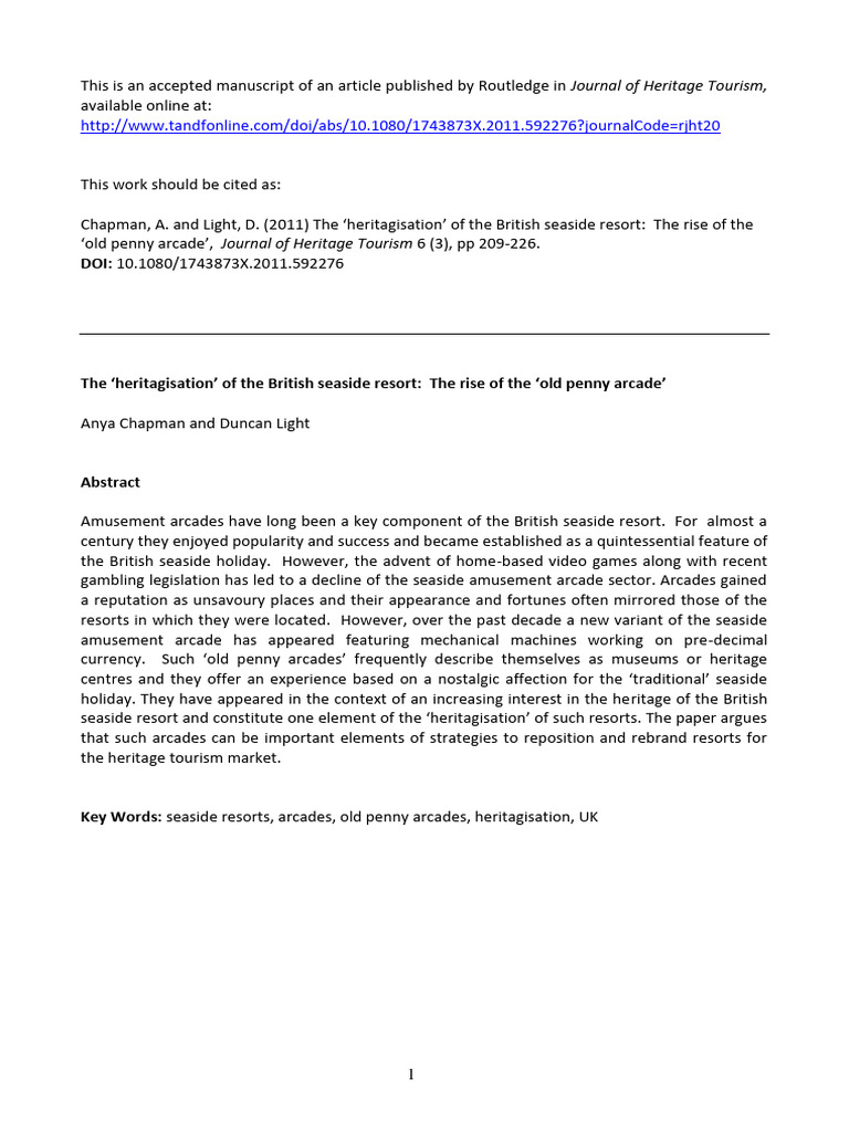 Journal of Heritage Tourism 6 (3) (2011), 209-226 | PDF | Tourism | Resort
