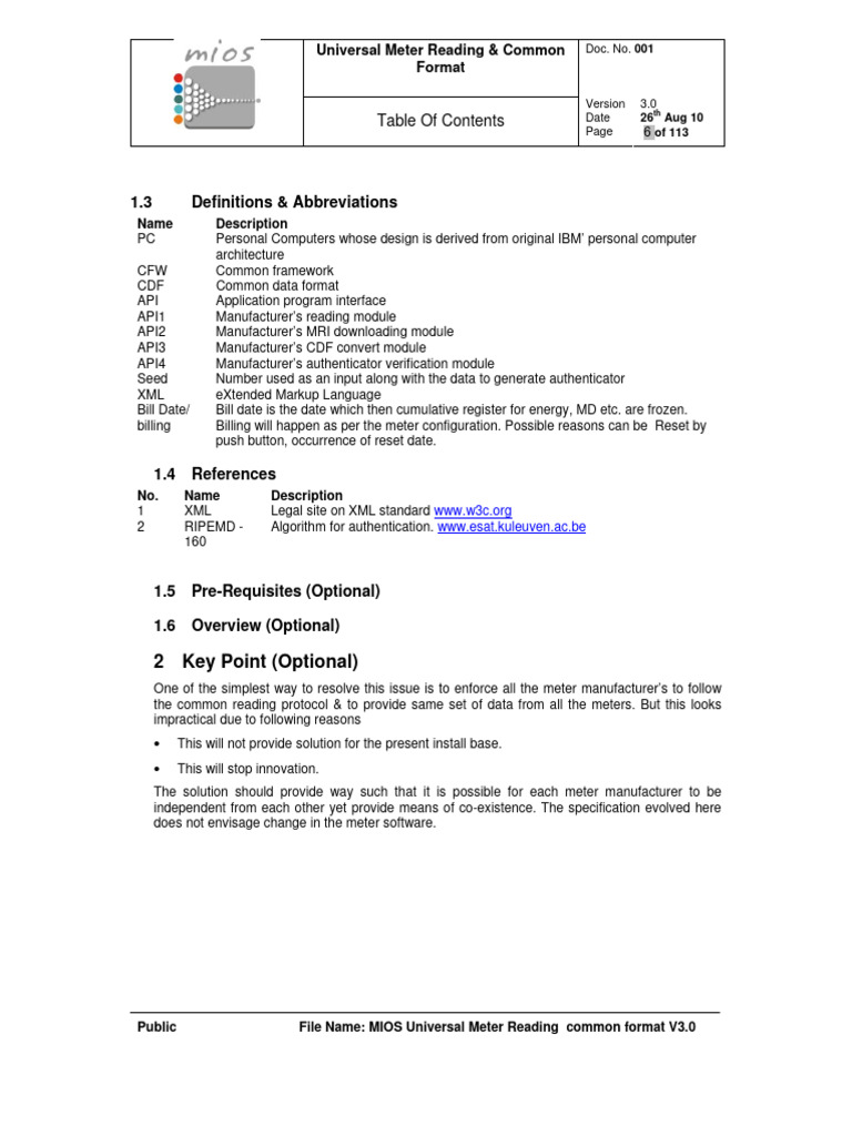 1.3 Definitions & Abbreviations: 2 Key Point (Optional) | PDF | Xml ...