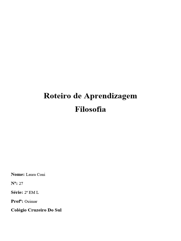 Roteiro de Aprendizagem Filosofia | PDF | Mente | Conhecimento
