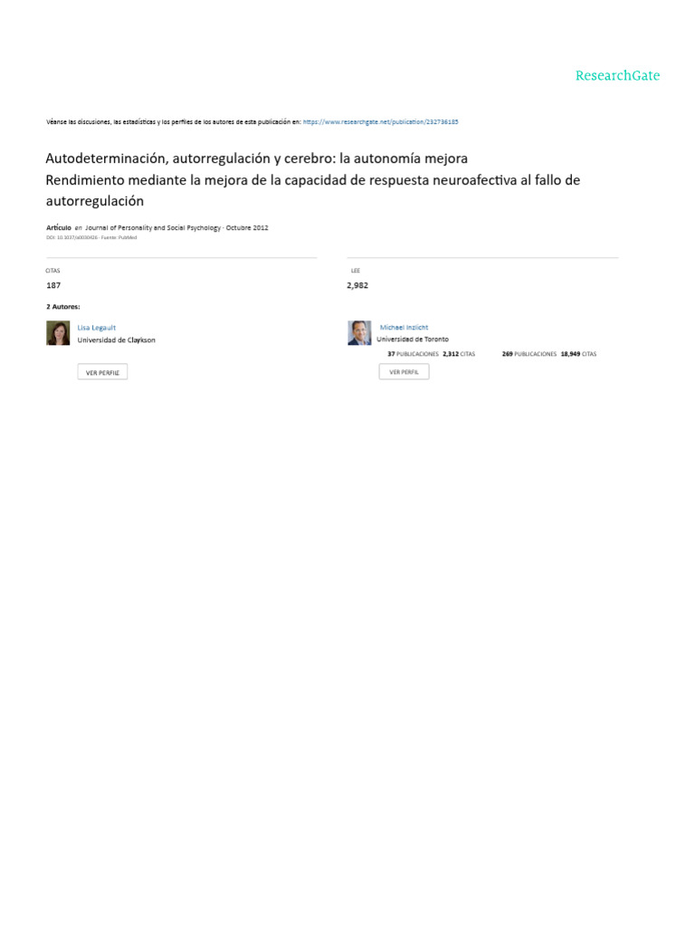 Autodeterminación, Autorregulación y Cerebro | PDF | Motivacional ...