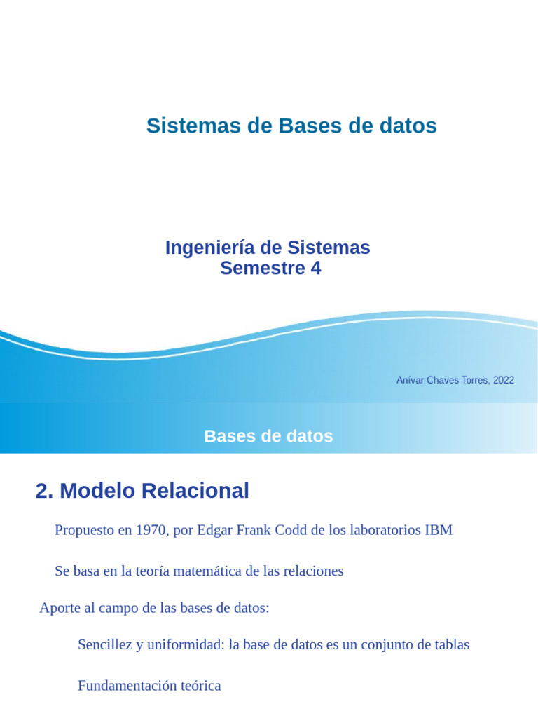 Chaves A (2022) - Bases de Datos - Tema 2 | PDF | Modelo relacional | Bases de datos