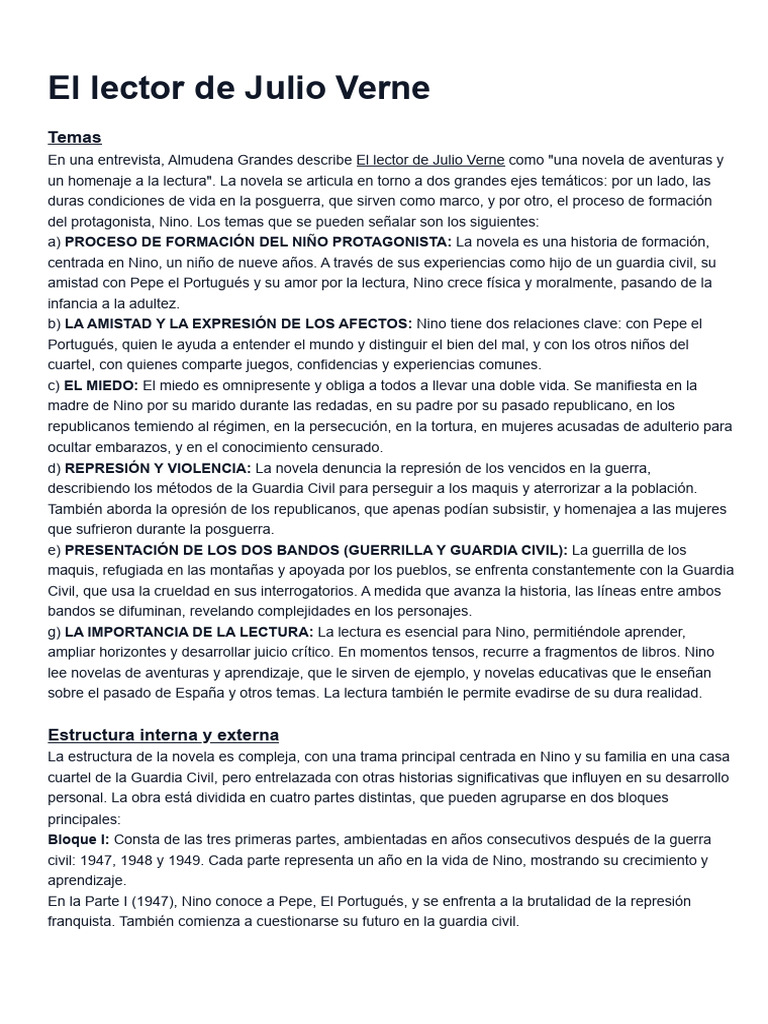 El Lector de Julio Verne - RESUMEN | PDF | Narración | España franquista
