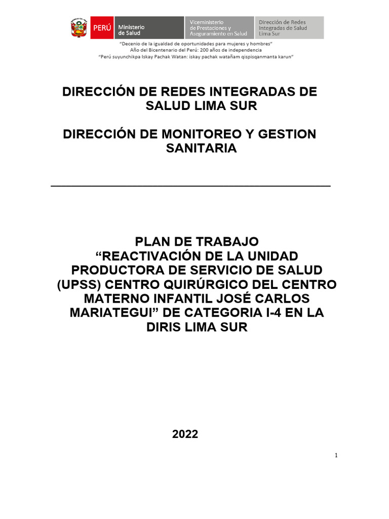 Documento Tecnico Plan de CMI Jose Carlos Mariategui de Cirugia Ambulatoria - 2022 | PDF ...