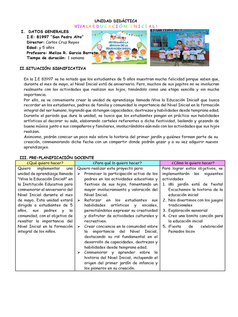 UD - Educación Inicial | PDF | Educación de la primera infancia | Las ...