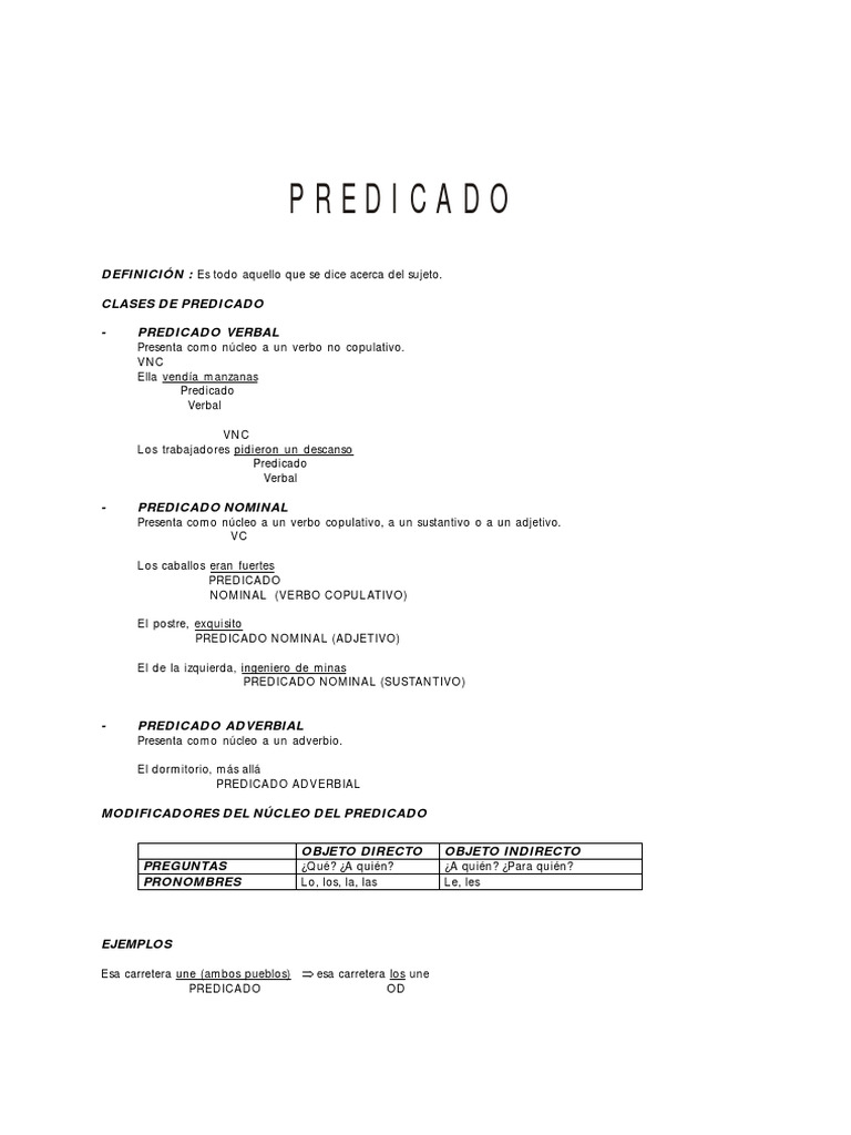 Resumen Predicado | PDF | Predicado (Gramática) | Adverbio
