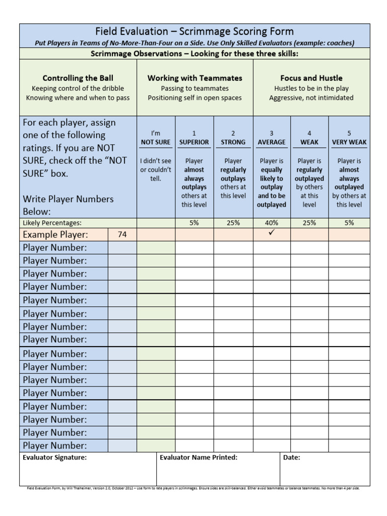 Wills Youth-Soccer FIELD EVALUATION FORM v2.0 | PDF | Sports | Team Sports