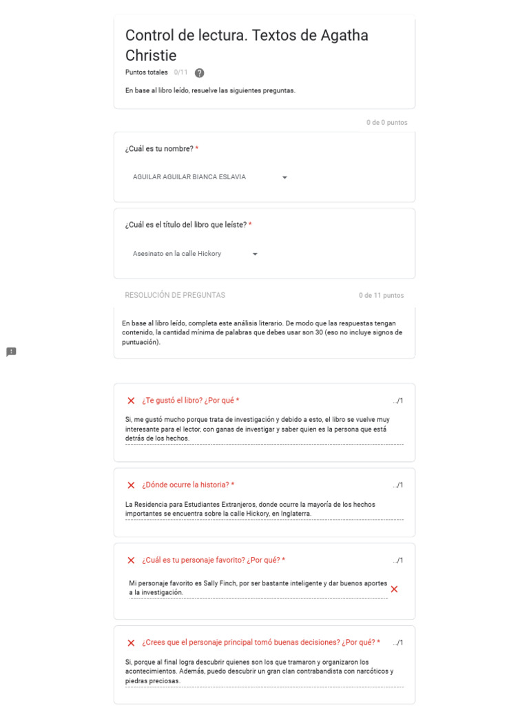 Control de Lectura. Textos de Agatha Christie | PDF