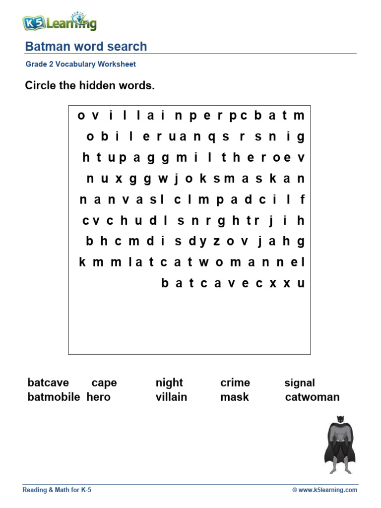 Grade 2 Batman Word Search Lowercase | PDF