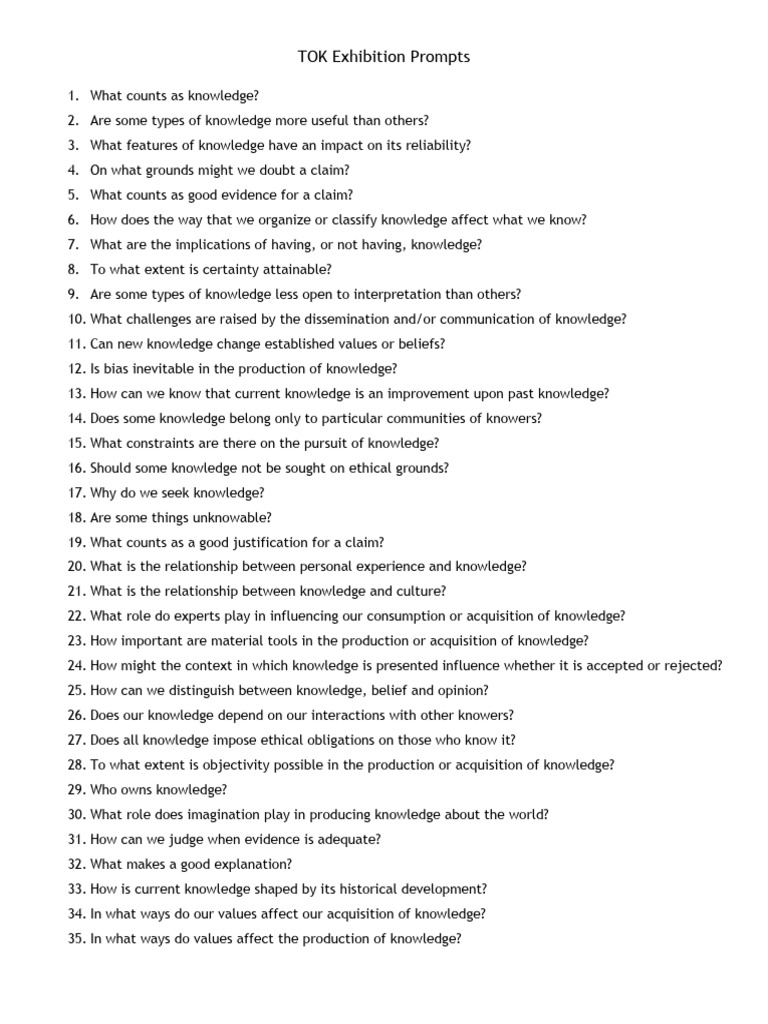 TOK Exhibition Starter Kit | PDF | Knowledge | Experience