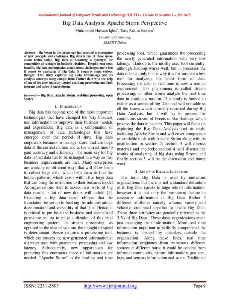 Big Data Analysis Apache Storm Perspecti | PDF | Apache Spark | Apache Hadoop